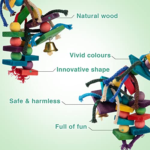 MEWTOGO Bird Parrot Wooden Toys, Multicolor Durable Bird Chewing Toy with Edible Coloring for Bird Cage Conures Cockatiels Foraging and Amazon Parrot Toys