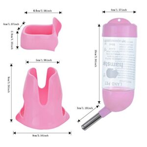 Guardians Hamster Water Bottle,Little Pet Automatic Drinking Bottle with Food Container Base Hut Hanging Water Feeding Bottles Auto Dispenser for Small Animals(80ml,Pink)