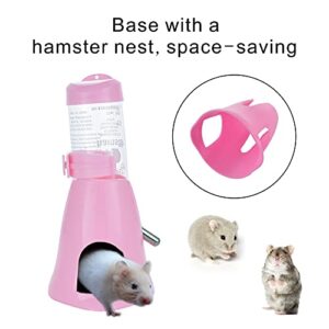 Guardians Hamster Water Bottle,Little Pet Automatic Drinking Bottle with Food Container Base Hut Hanging Water Feeding Bottles Auto Dispenser for Small Animals(80ml,Pink)