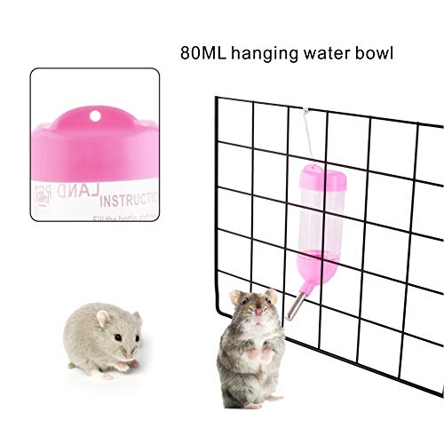 Guardians Hamster Water Bottle,Little Pet Automatic Drinking Bottle with Food Container Base Hut Hanging Water Feeding Bottles Auto Dispenser for Small Animals(80ml,Pink)