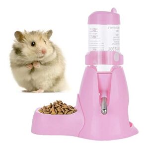 Guardians Hamster Water Bottle,Little Pet Automatic Drinking Bottle with Food Container Base Hut Hanging Water Feeding Bottles Auto Dispenser for Small Animals(80ml,Pink)