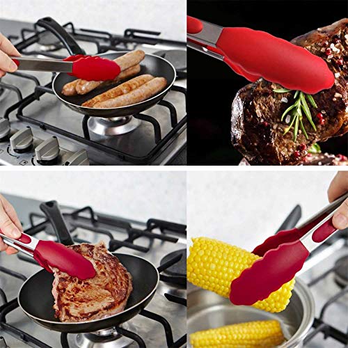 Uigos Kitchen Cooking Food Tongs Stainless Steel With Silicone Heads Locking Clip 2 Piece  (9" & 12")