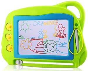 aituitui magnetic drawing board mini travel doodle, erasable writing sketch colorful pad area educational learning toy for kid/toddlers/babies with 3 stamps and 1 pen (green)