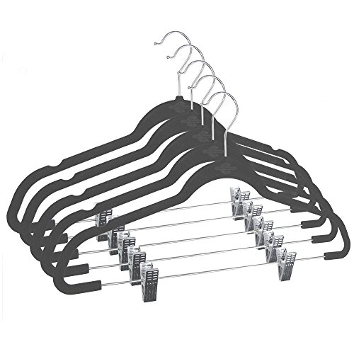 Closet Complete Ultra-Thin No Slip Velvet Pants and Skirt Hangers with Clips, 5 Pack Chrome Hook, Heather Gray