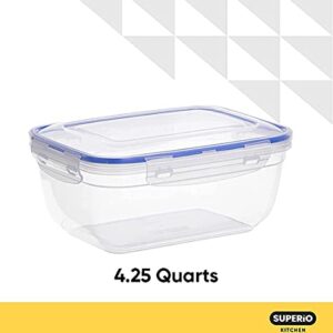 Superio Sealed Food Storage Container, 4.2 Qt, Airtight Leak Proof Meal Prep Containers, Rectangle Shape, Microwave and freezer safe, BPA-free Plastic (1, 4.2 Quart)