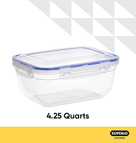 Superio Sealed Food Storage Container, 4.2 Qt, Airtight Leak Proof Meal Prep Containers, Rectangle Shape, Microwave and freezer safe, BPA-free Plastic (1, 4.2 Quart)