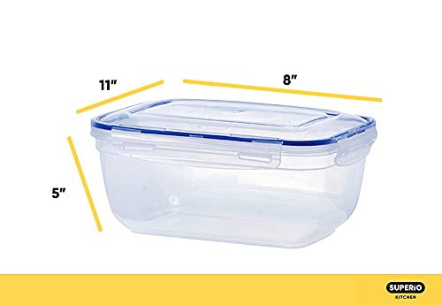 Superio Sealed Food Storage Container, 4.2 Qt, Airtight Leak Proof Meal Prep Containers, Rectangle Shape, Microwave and freezer safe, BPA-free Plastic (1, 4.2 Quart)