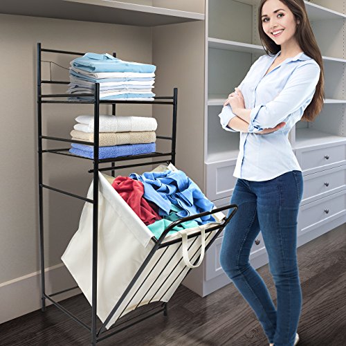 Sorbus Bathroom Tower Hamper Organizer - Features Tilt Out Laundry Hamper and 2-Tier Storage Shelves - Great for Bathroom, Laundry Room, Bedroom, Closet, Nursery, and more