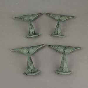 Zeckos Set of 4 Verdigris Green Finish Cast Iron Whale Tail Wall Hooks Nautical Décor 4.5 Inches Long