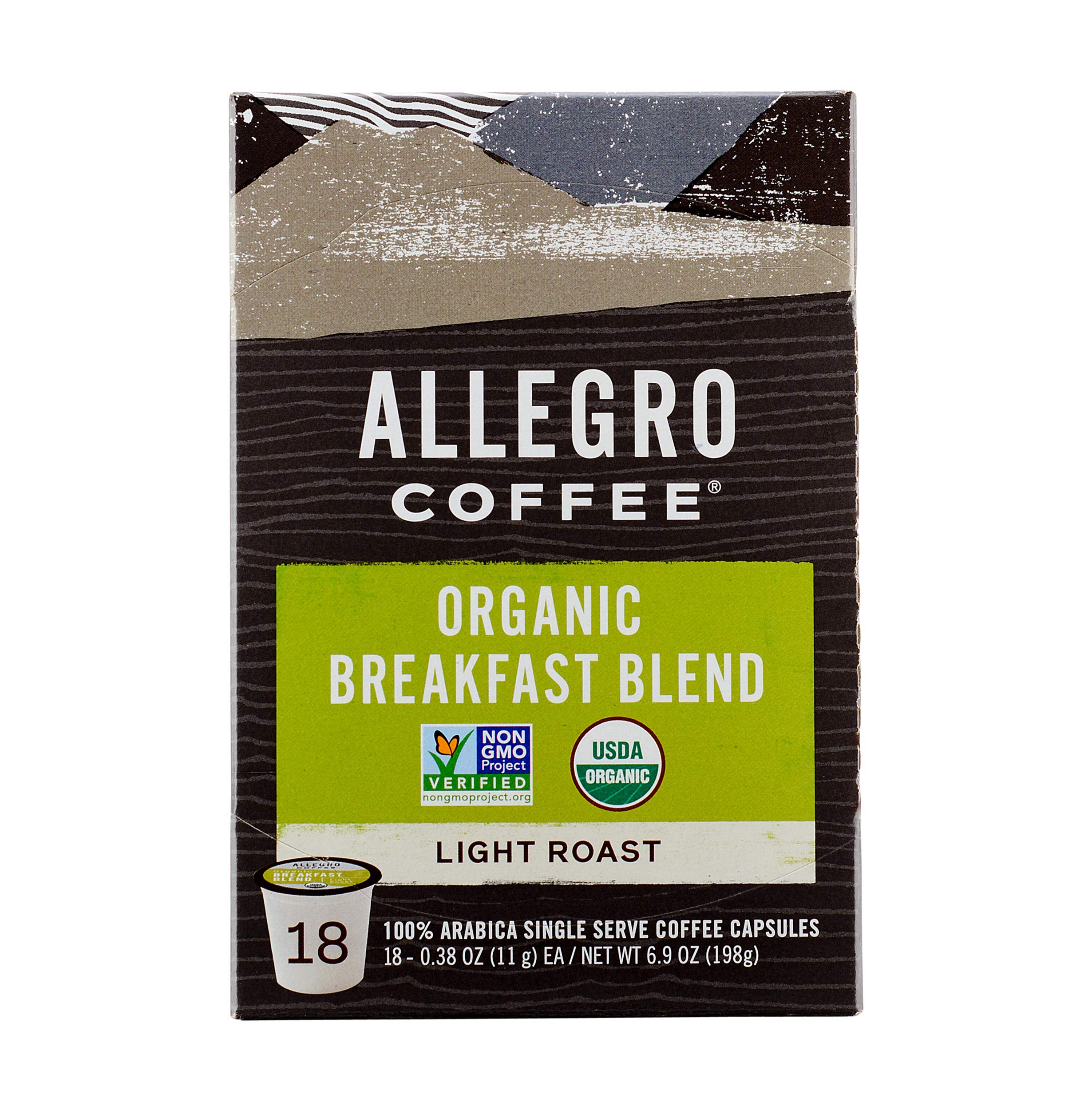 Allegro Coffee, Coffee Breakfast Blend Pods Organic 18 Count, 6.9 Ounce