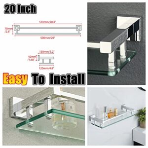 Alise Bathroom Shelves Glass Shelf Wall Mount,Floating Shelves for Bathroom,20 Inch Rectangular Tempered 1 Tier Glass Holder Storage Organizer,Polished Chrome GC2000