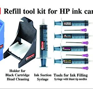 Red Star Ink Cartridge Refill Tool kit for hp 63 62 61 60 64 65 67 & 901 Black and Color Ink Cartridge ( Tools for Ink Filling, Nozzle Cleaning, Ink Suction Priming Holder Clip & Instructions )