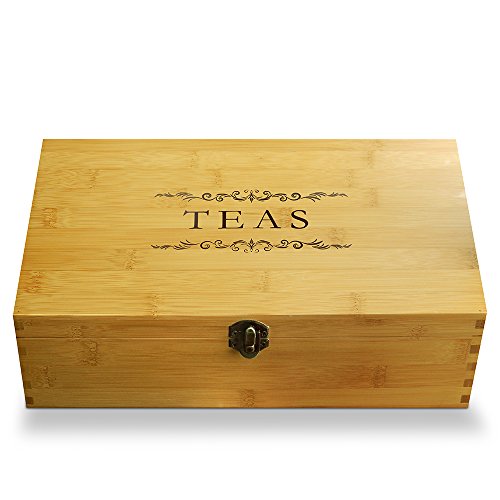 Cookbook People Multikeep Adjustable Tea Box 128 Tea Bag Storage Organizer Bamboo Latching Lid (Tea Filigree)