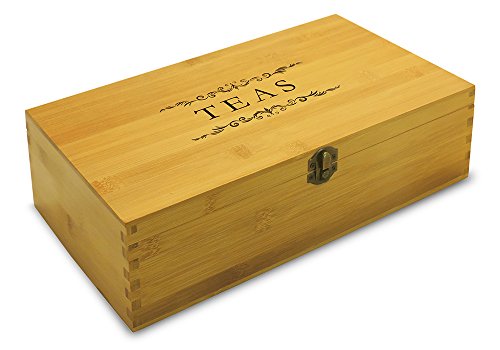 Cookbook People Multikeep Adjustable Tea Box 128 Tea Bag Storage Organizer Bamboo Latching Lid (Tea Filigree)