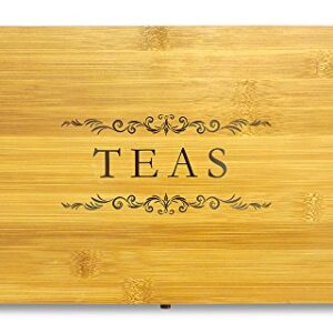 Cookbook People Multikeep Adjustable Tea Box 128 Tea Bag Storage Organizer Bamboo Latching Lid (Tea Filigree)