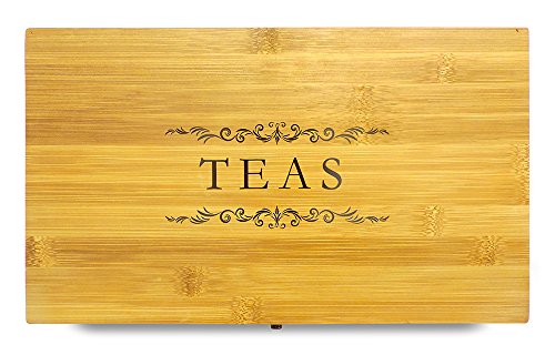 Cookbook People Multikeep Adjustable Tea Box 128 Tea Bag Storage Organizer Bamboo Latching Lid (Tea Filigree)