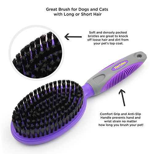 Double Sided Combo Pins and Bristle Brush by Hertzko - For Dogs and Cats with Long or Short Hair - Dense Bristles Remove Loose Hair from Top Coat and Pin Comb Removes Tangles, and Dead Undercoat (Single Sided)