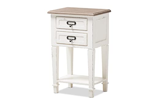 Baxton Studio Dauphine 15 3/4" Wide Weathered Oak and White Side Table