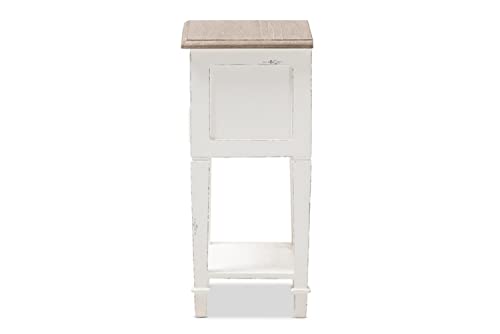 Baxton Studio Dauphine 15 3/4" Wide Weathered Oak and White Side Table