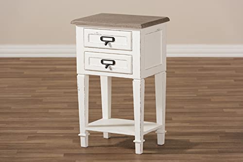 Baxton Studio Dauphine 15 3/4" Wide Weathered Oak and White Side Table