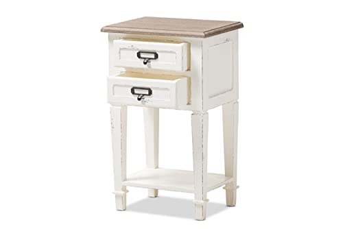 Baxton Studio Dauphine 15 3/4" Wide Weathered Oak and White Side Table