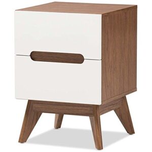 baxton studio calypso 2 drawer nightstand in white and walnut