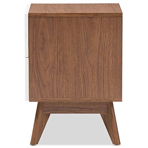 Baxton Studio Calypso 2 Drawer Nightstand in White and Walnut