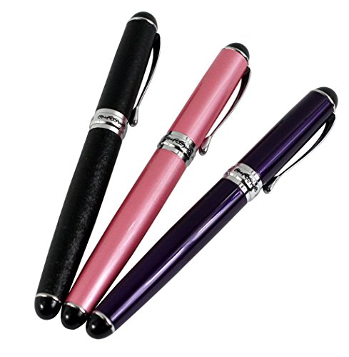 3 PCS Jinhao X750 Fountain Pen Medium 18KGP Nib in 3 Colors(Black, Purple, Pink) with Transparent Pen Pouch