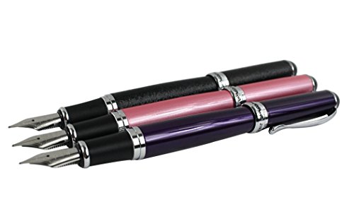 3 PCS Jinhao X750 Fountain Pen Medium 18KGP Nib in 3 Colors(Black, Purple, Pink) with Transparent Pen Pouch