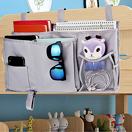 Aiduy Bedside Caddy, Hanging Storage Bag Holder Beside Organizer with 8 Pockets for Bunk Dorm Rooms and Hospital Bed Rails, Grey