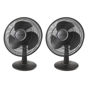 lasko 12" 3 speed portable oscillating small floor or table fan, black (2 pack)