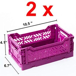 2 x AY-KASA Collapsible Storage Bin Container Basket Tote, Folding Basket Crate Container : Storage, Kitchen, Houseware Utility Basket Tote Crate Mini-Box (Purple)