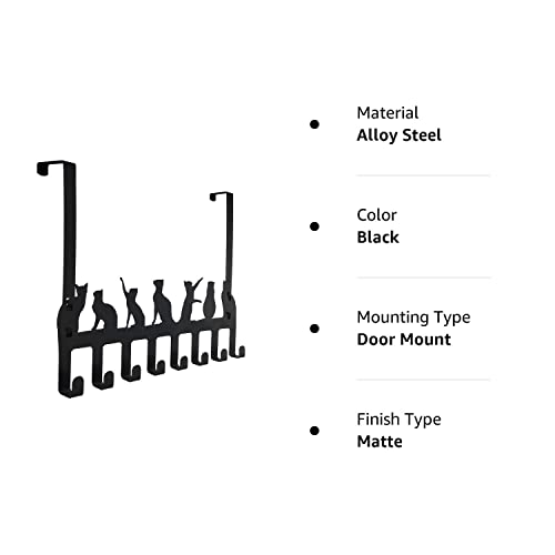 Wintek Over the Door Hook Hanger, Heavy Duty Organizer Rack for Towel, Hat,Hoodies,Coat , Cloth,Bag - 8 Hooks (Black)