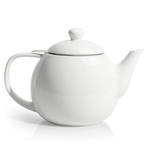 sweese teapots for tea, 27 oz porcelain tea pot with removable stainless steel infuser, tea pots for loose tea - white, 221.101