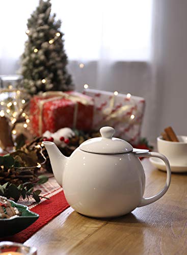 Sweese Teapots for Tea, 27 oz Porcelain Tea pot with Removable Stainless Steel Infuser, Tea Pots for Loose Tea - White, 221.101