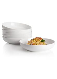 sweese pasta bowls, 22 ounce salad white serving bowls set of 6, 7.6 inch porcelain plates, no. 112.001