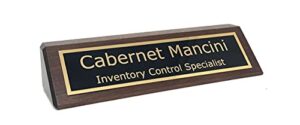 walnut desk name plate personalized - 8" name plates for desks - solid wood desk plaque