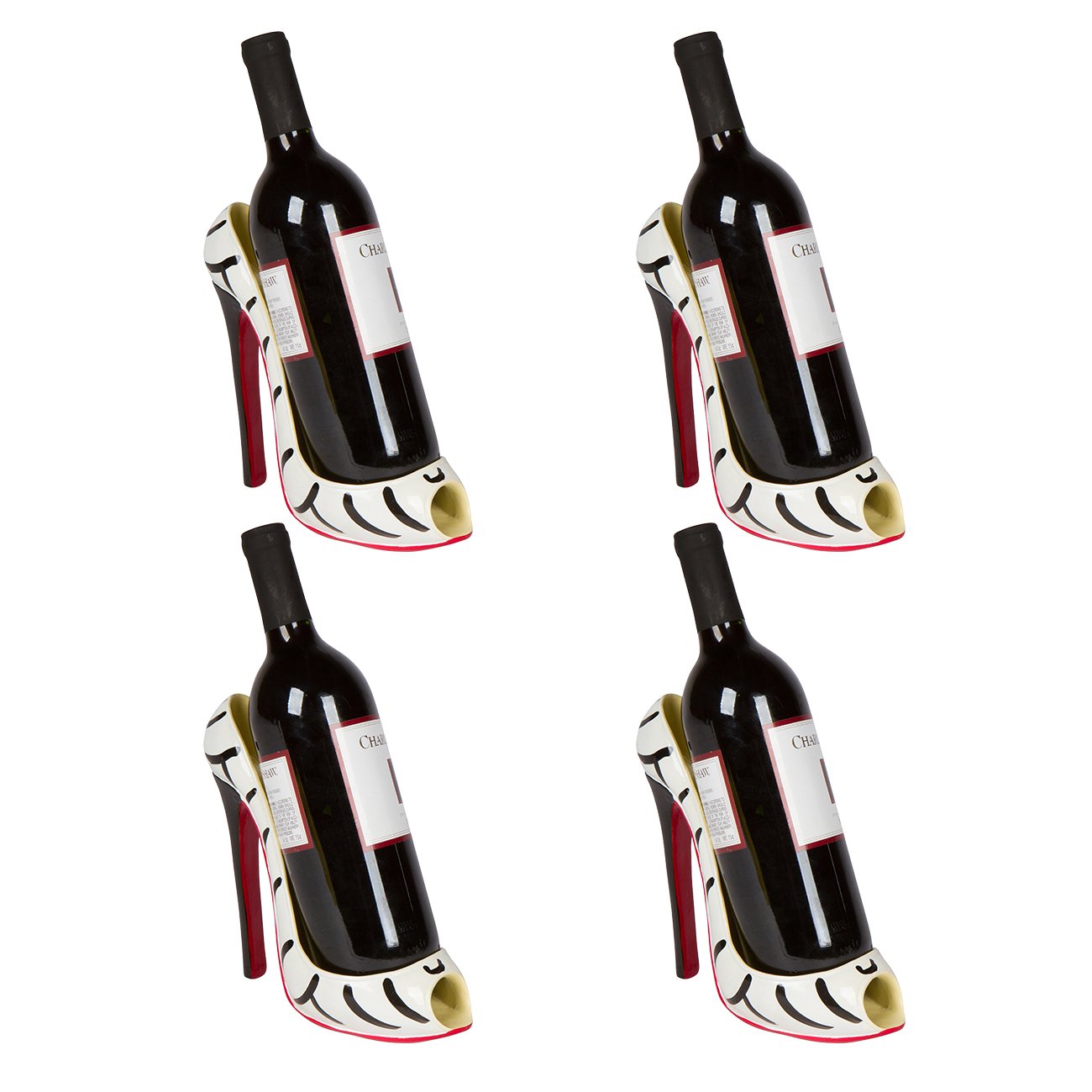 Hilarious Home High Heel Wine Bottle Holder - Stylish Conversation Starter Wine Rack (Zebra Print, Set of 4)