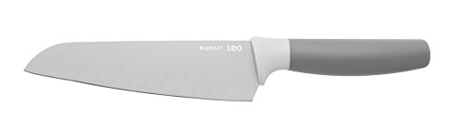 Berghoff LEO Non-stick Stainless Steel Wide Blade Santoku Knife 6.75" Grey PP Fitted Protective Sleeve Soft-touch PP Soft Grip Handle