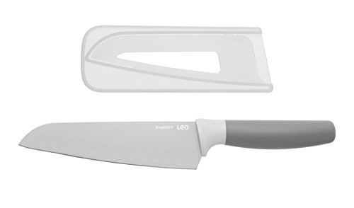 Berghoff LEO Non-stick Stainless Steel Wide Blade Santoku Knife 6.75" Grey PP Fitted Protective Sleeve Soft-touch PP Soft Grip Handle