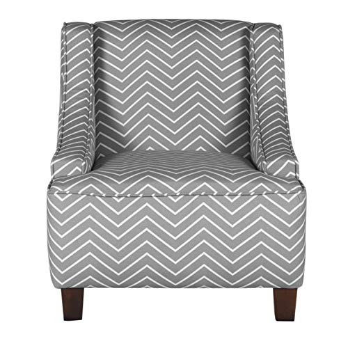 HomePop Youth Upholstered Swoop Arm Accent Chair, Grey and White Chevron