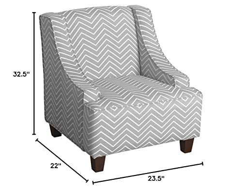 HomePop Youth Upholstered Swoop Arm Accent Chair, Grey and White Chevron