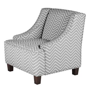 HomePop Youth Upholstered Swoop Arm Accent Chair, Grey and White Chevron