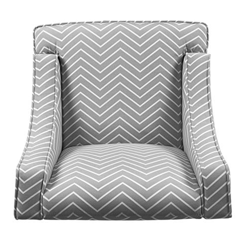 HomePop Youth Upholstered Swoop Arm Accent Chair, Grey and White Chevron