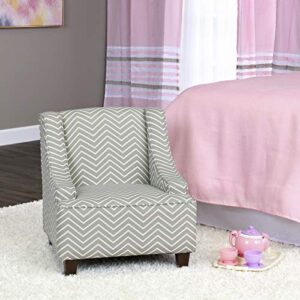 HomePop Youth Upholstered Swoop Arm Accent Chair, Grey and White Chevron