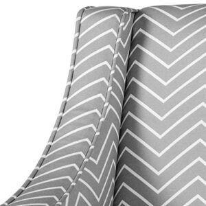 HomePop Youth Upholstered Swoop Arm Accent Chair, Grey and White Chevron