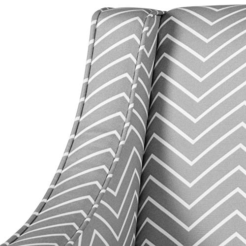 HomePop Youth Upholstered Swoop Arm Accent Chair, Grey and White Chevron