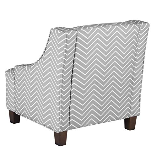 HomePop Youth Upholstered Swoop Arm Accent Chair, Grey and White Chevron