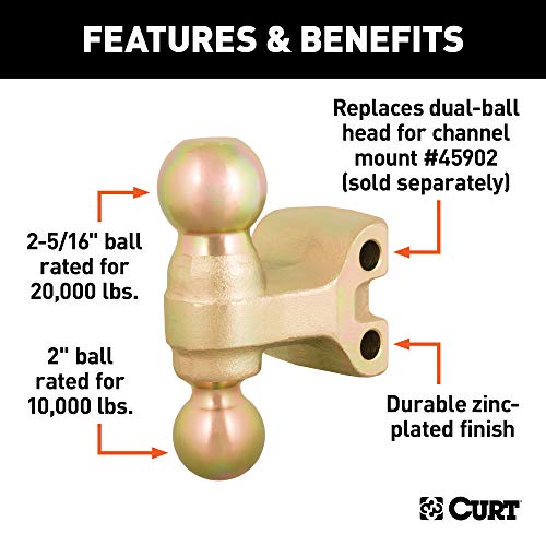 CURT 45923 Replacement Dual-Ball for Adjustable Trailer Hitch Ball Mount #45902 or #45927, YELLOW ZINC