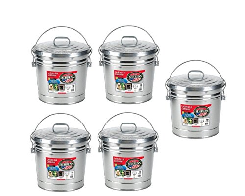 BEHRENS 10 Gallon Steel Locking Lid Trash Can (5 Pack) Made in USA